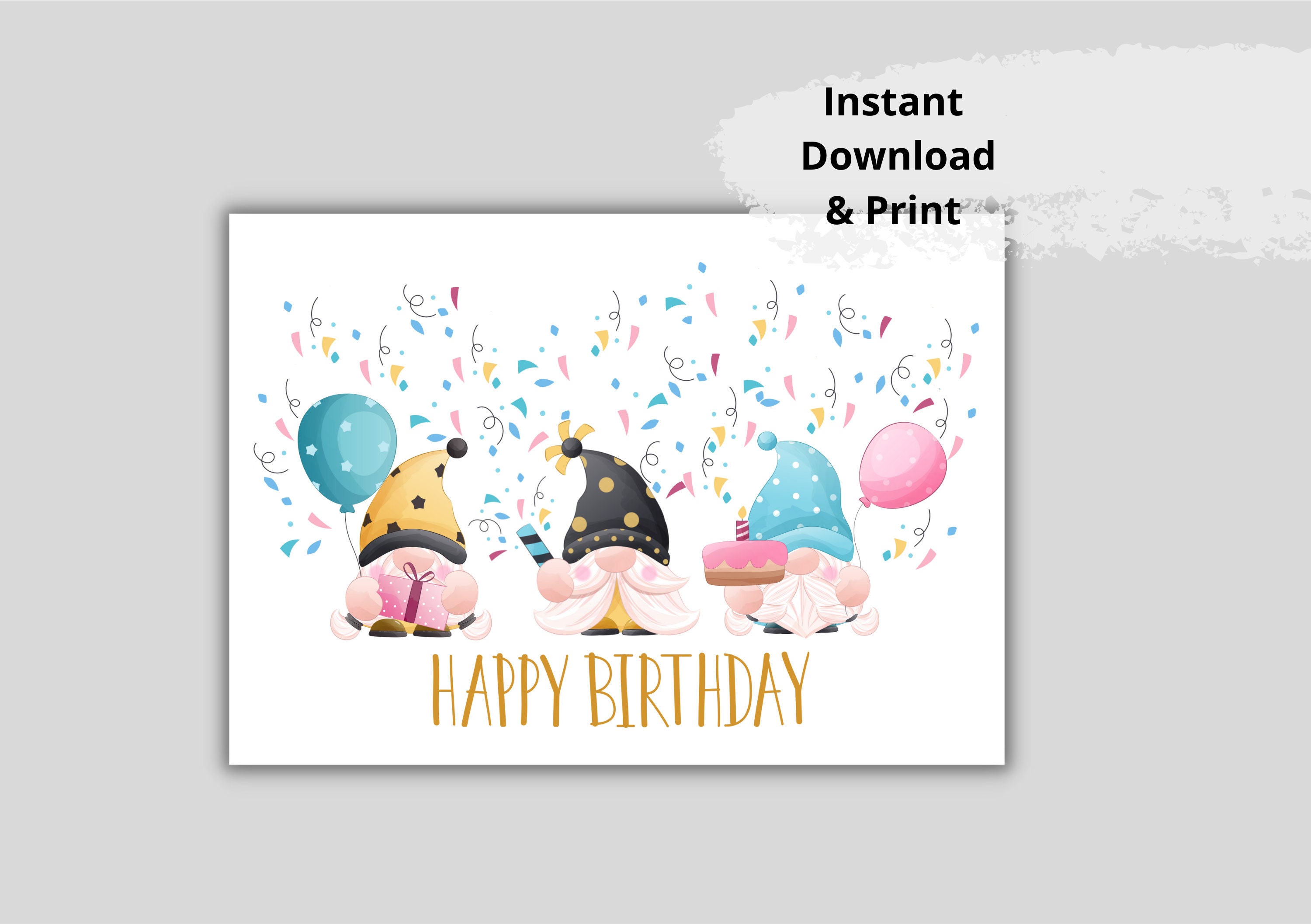Printable Happy Birthday Card With Gnomes. Card Template. Card - Etsy