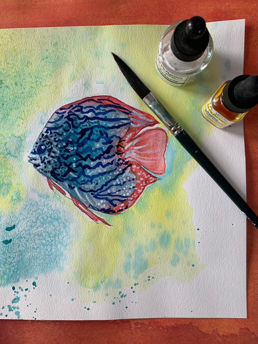 Discus Fish Watercolor Art: Boho Wall Decor, Aquarium King - Etsy