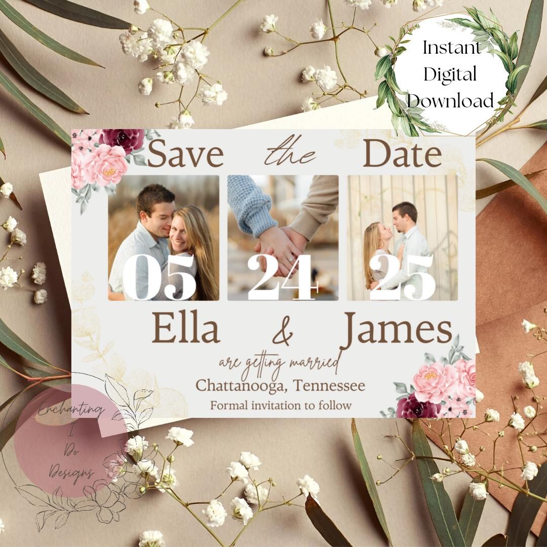 Elegant Floral Save the Date Template – Fully Editable Wedding ...