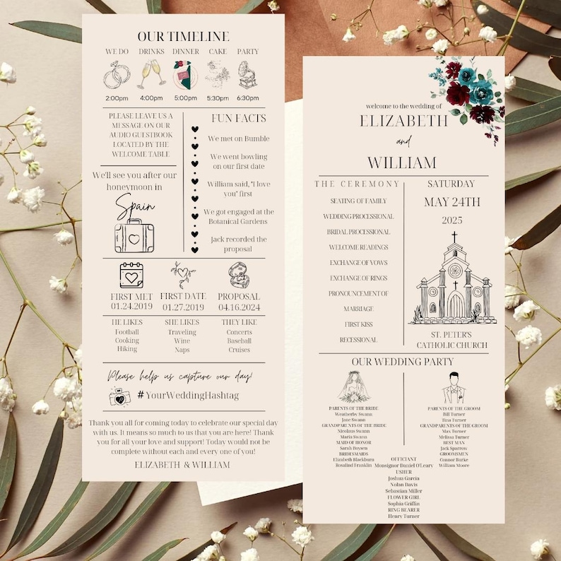 Infographic Wedding Card Template, Ceremony Program Template, Editable ...