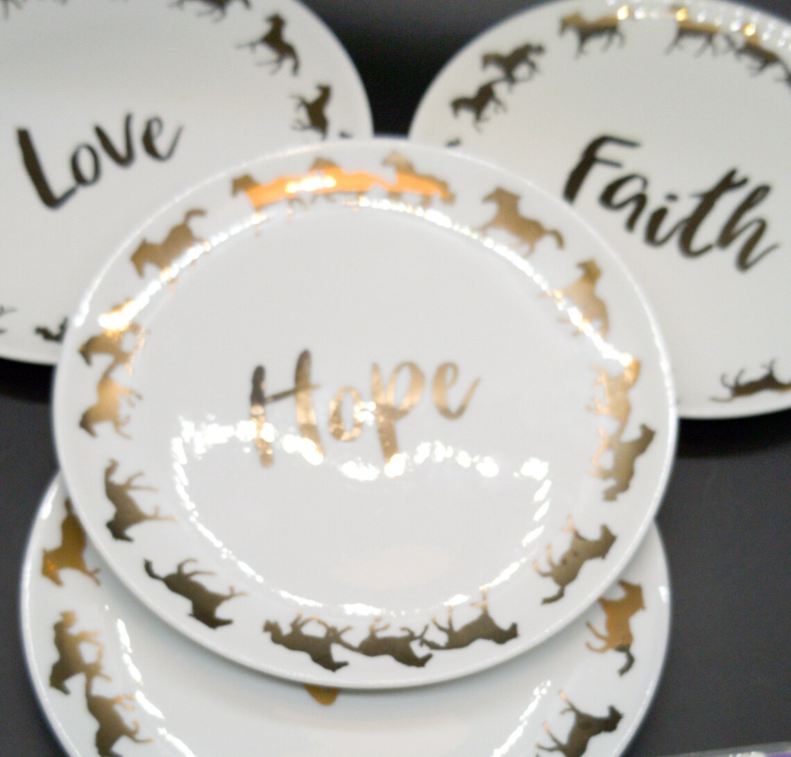 Love Faith Joy Hope Dish Plates Gold Letters Gold Horses - Etsy
