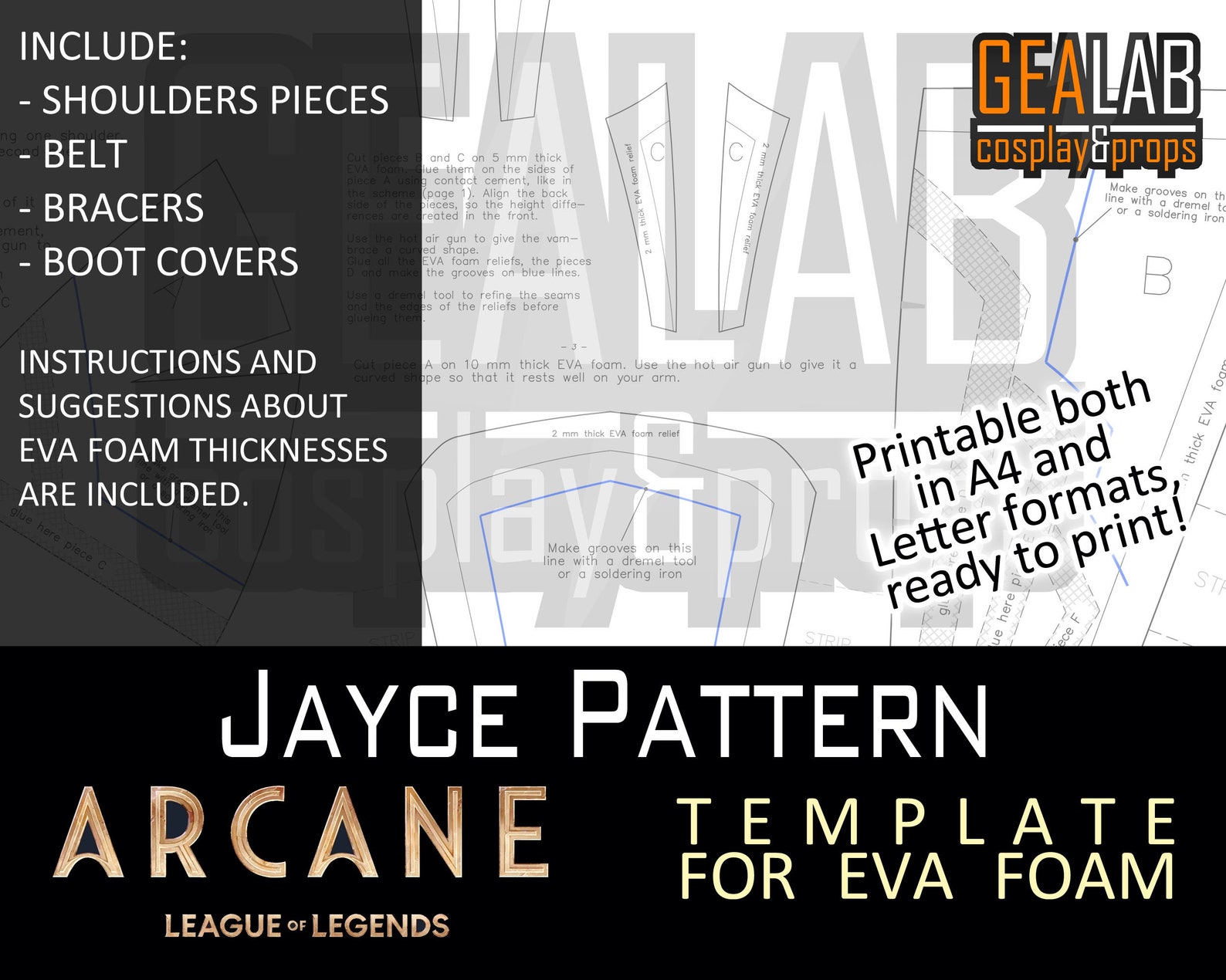 Arcane Jayce Pattern - PDF Foam Templates for Cosplay (lol, League of ...