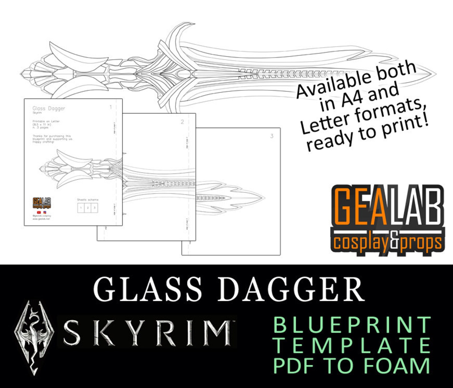 Glass Dagger Blueprint for Cosplay the Elder Scrolls V: - Etsy