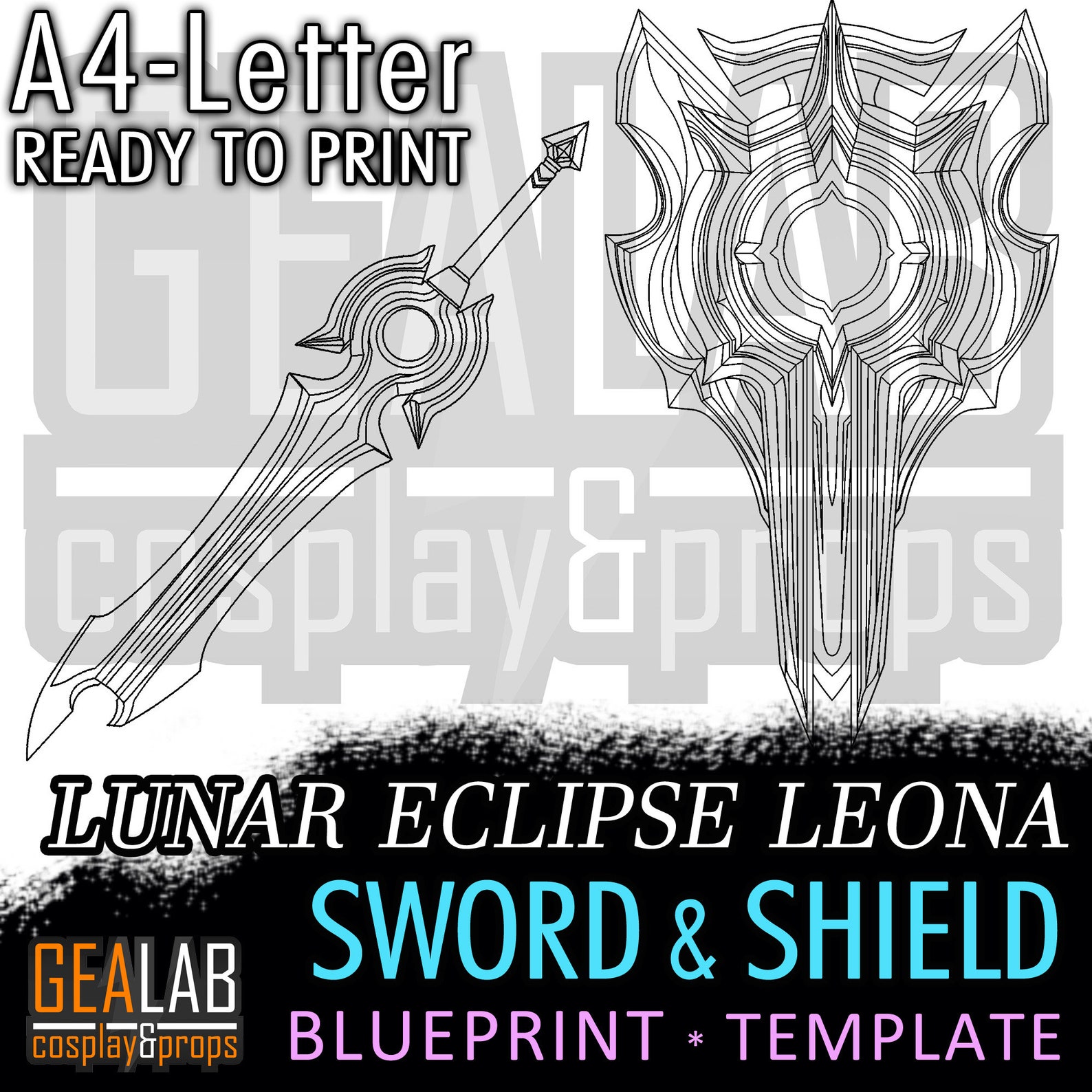 Lunar Eclipse Leona Sword and Shield - Blueprint Template for Cosplay ...