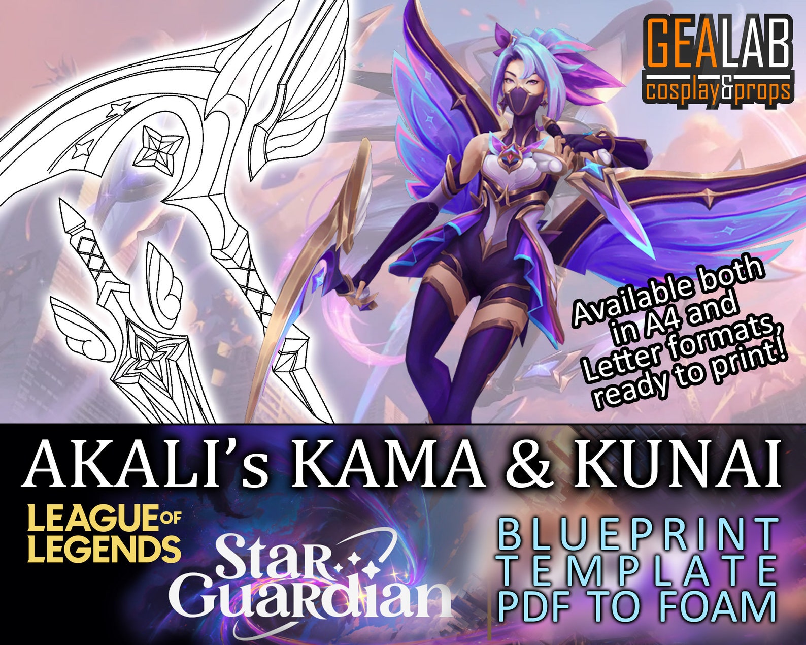 Star Guardian Akali Kama and Kunai Blueprint Template - Etsy
