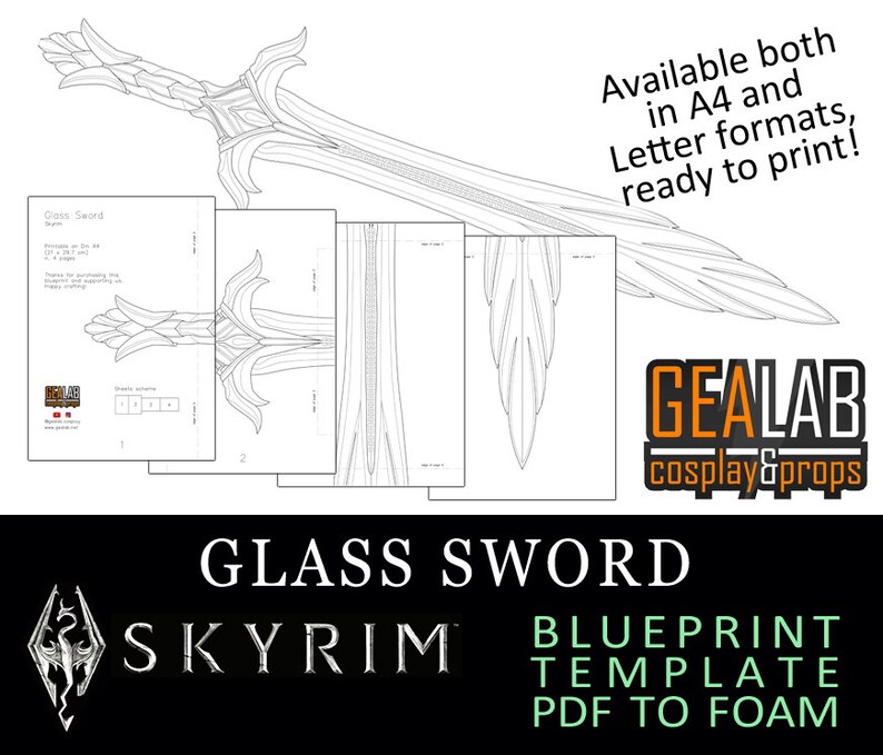 Glass Sword Blueprint for Cosplay the Elder Scrolls V: - Etsy