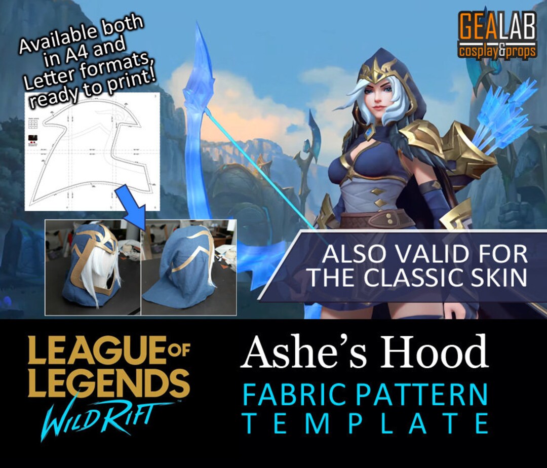 Ashe Hood Template Fabric Pattern for Cosplay lol League of Legends ...