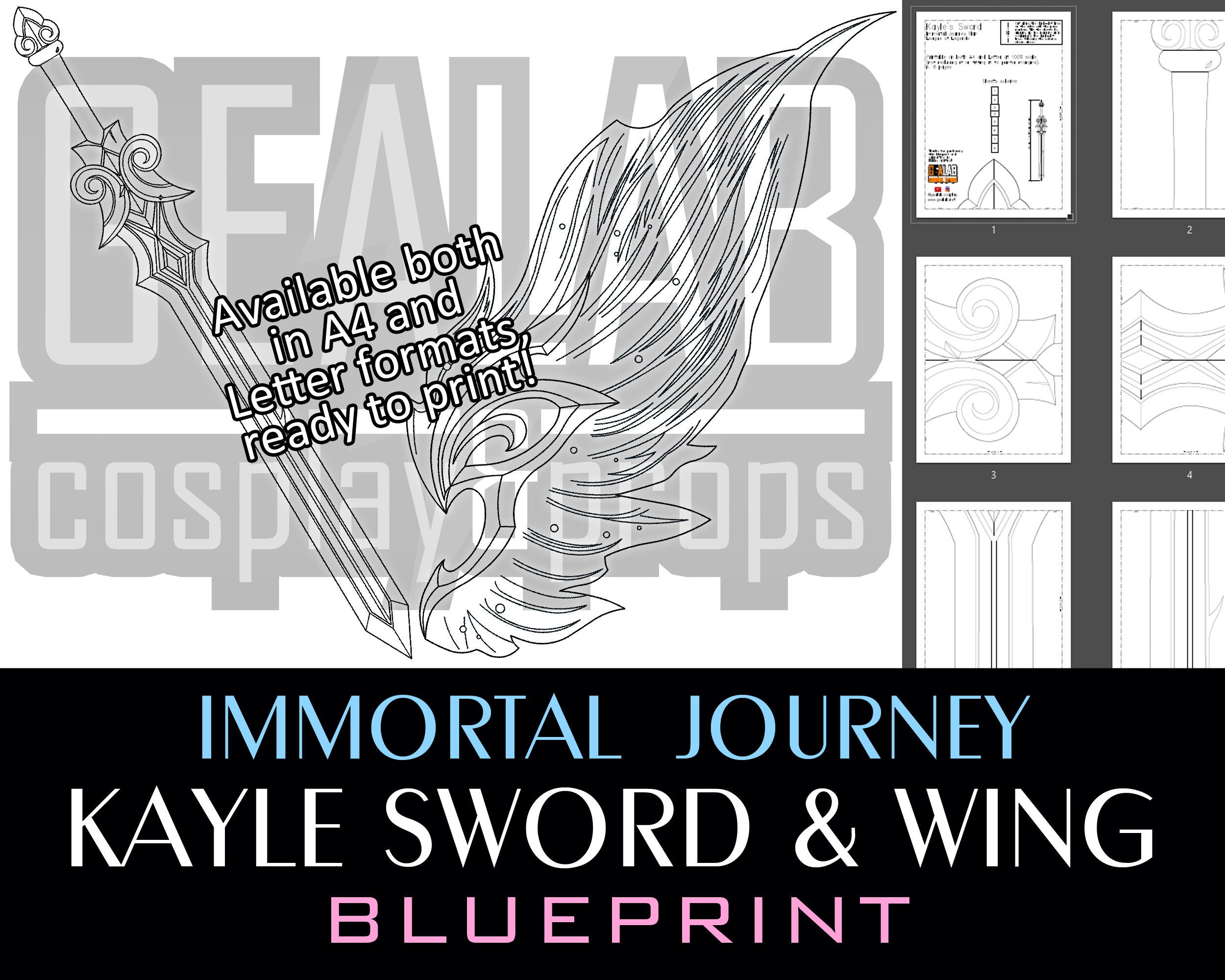 Immortal Journey Kayle Sword and Wing - Blueprint Template for Cosplay ...