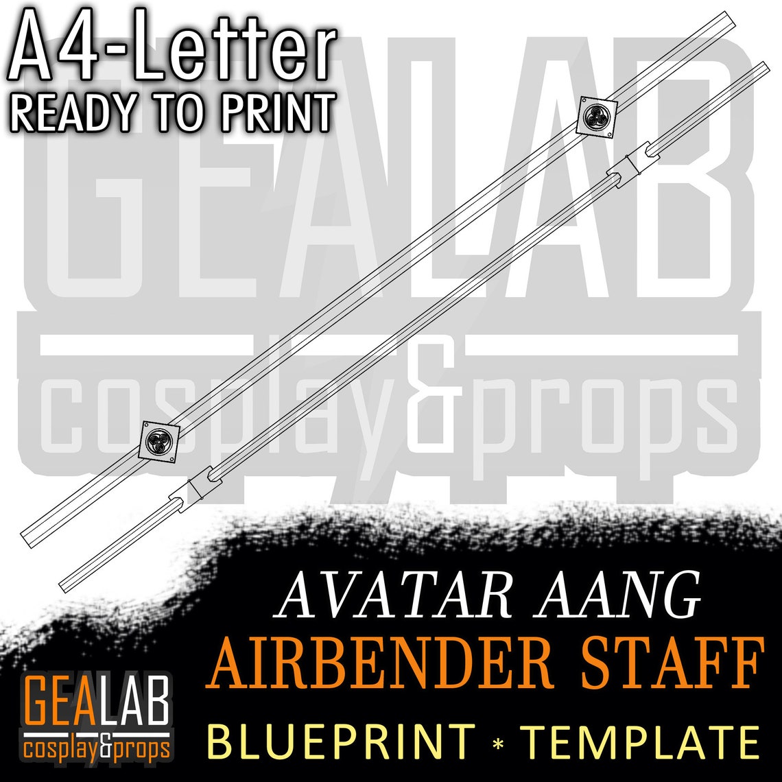 Aang Airbender Staff - Blueprint Closed Glider Template for Cosplay ...