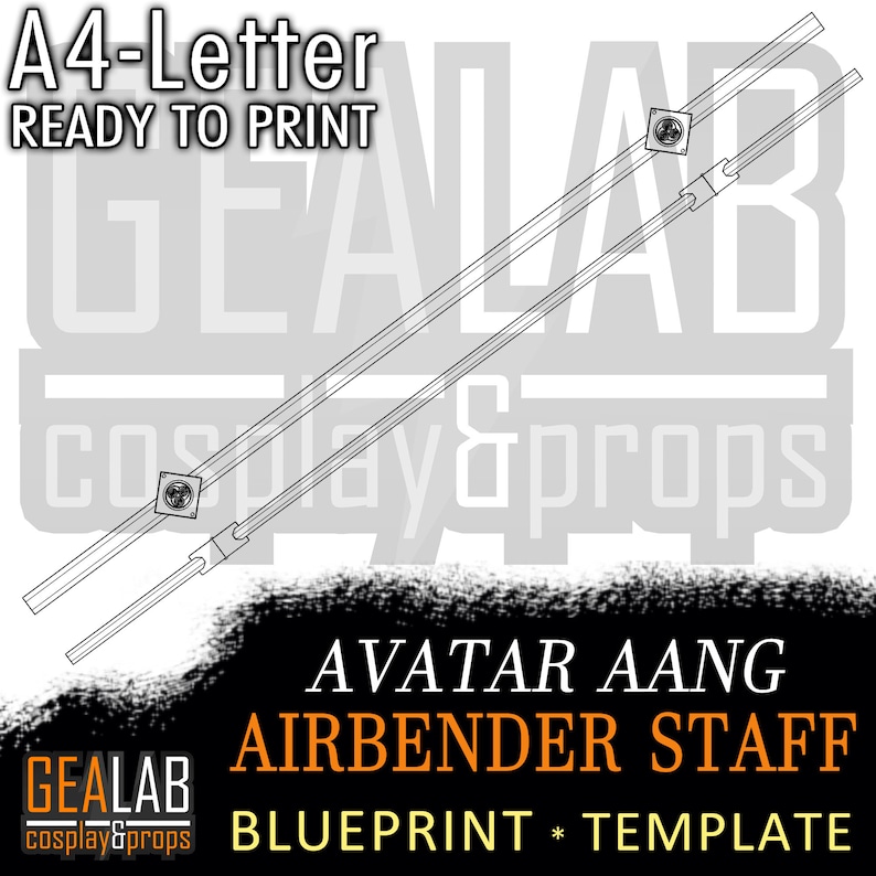 Aang Airbender Staff - Blueprint Closed Glider Template for Cosplay ...
