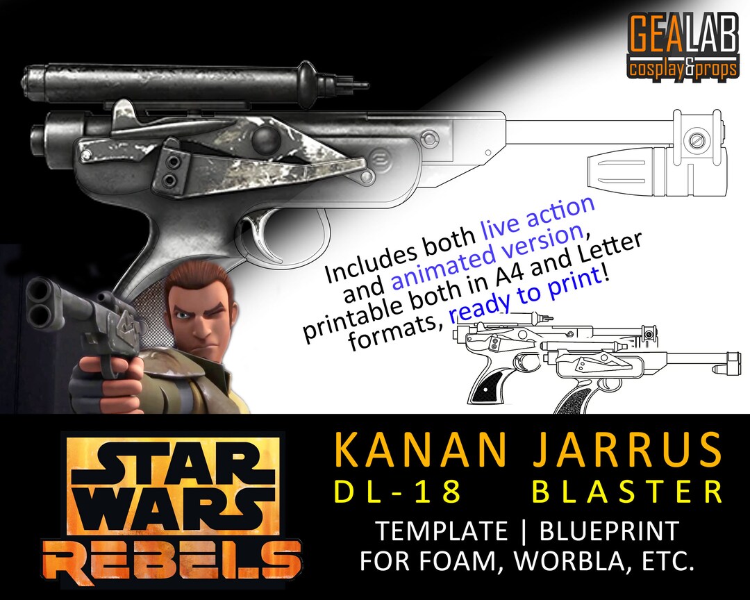 DL-18 Blaster Kanan Jarrus Pistol Blueprint for Cosplay - Etsy