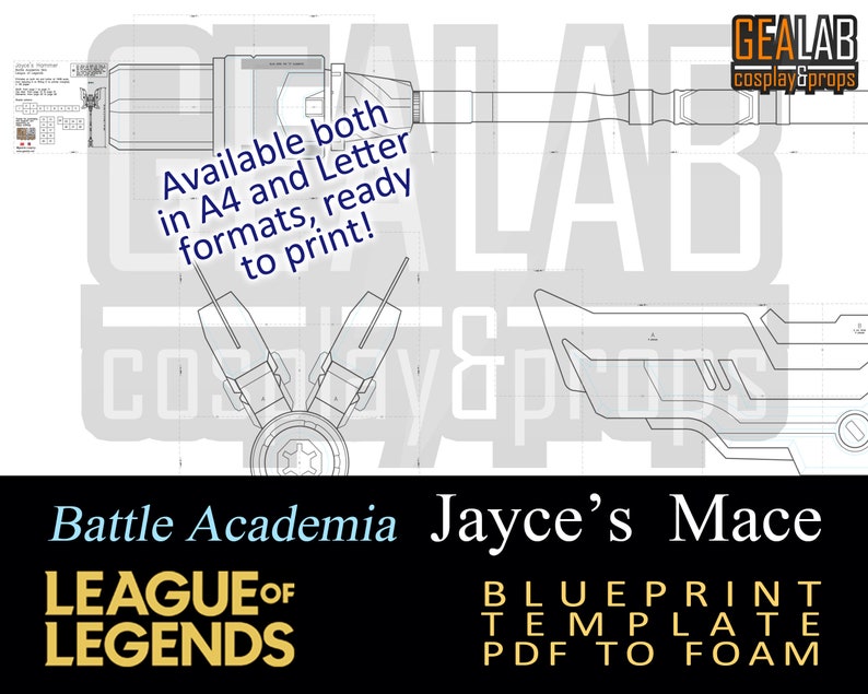 Battle Academia Jayce Mace - Blueprint Template Hammer for Cosplay (lol ...