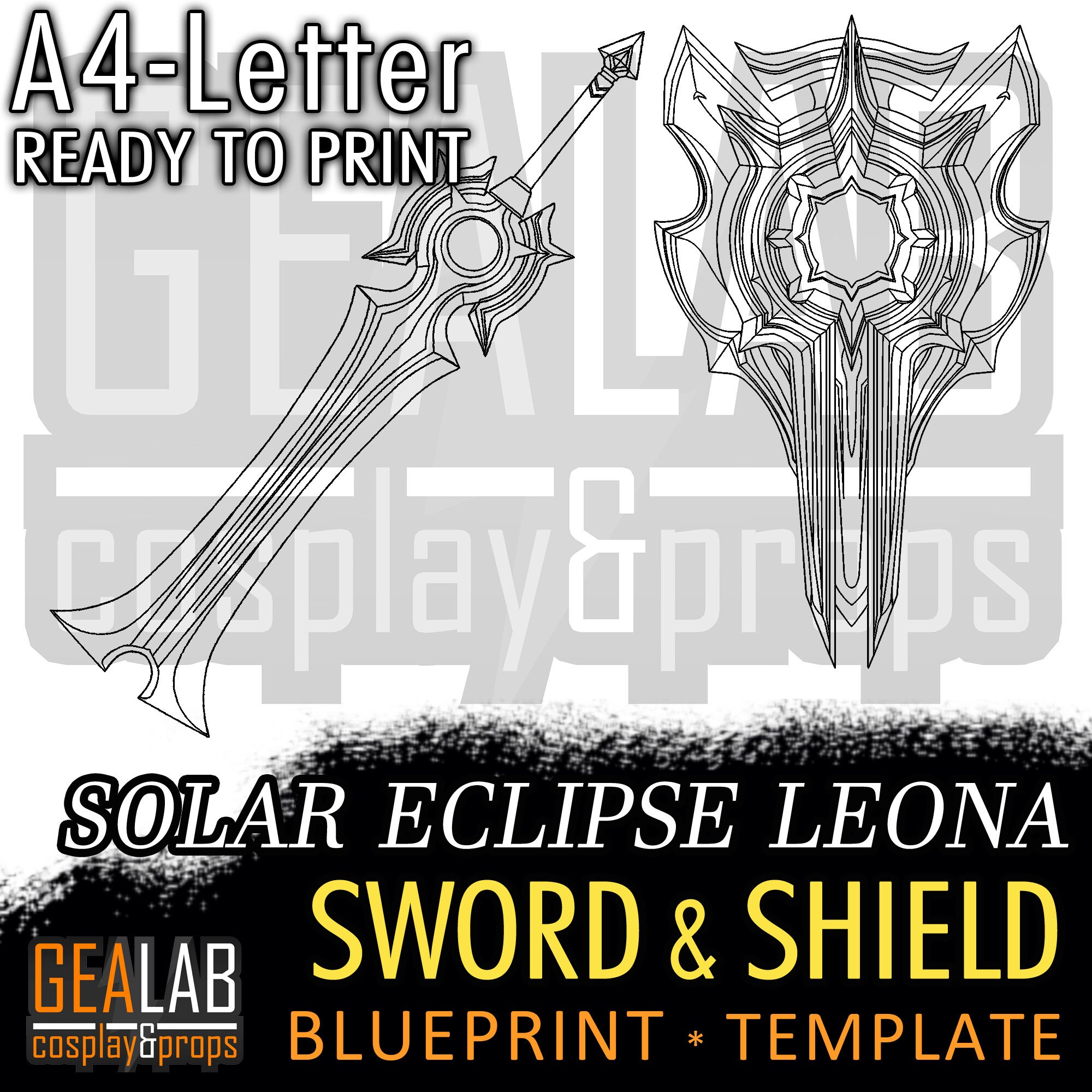 Solar Eclipse Leona Sword and Shield - Blueprint Template for Cosplay ...