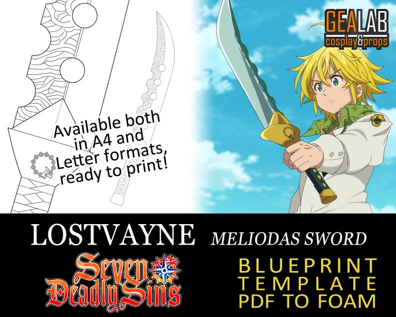 Lostvayne Meliodas Sword Blueprint Template for Cosplay the - Etsy