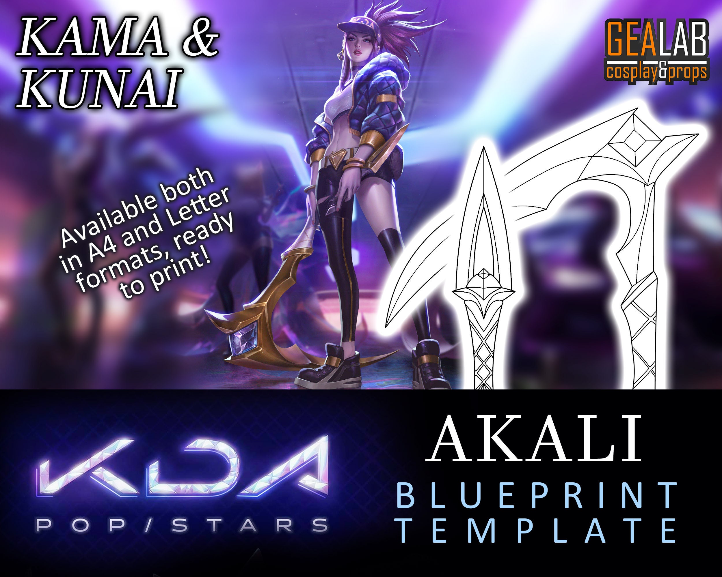 K/DA Popstar Akali Kama & Kunai Akali Weapons Blueprint - Etsy UK