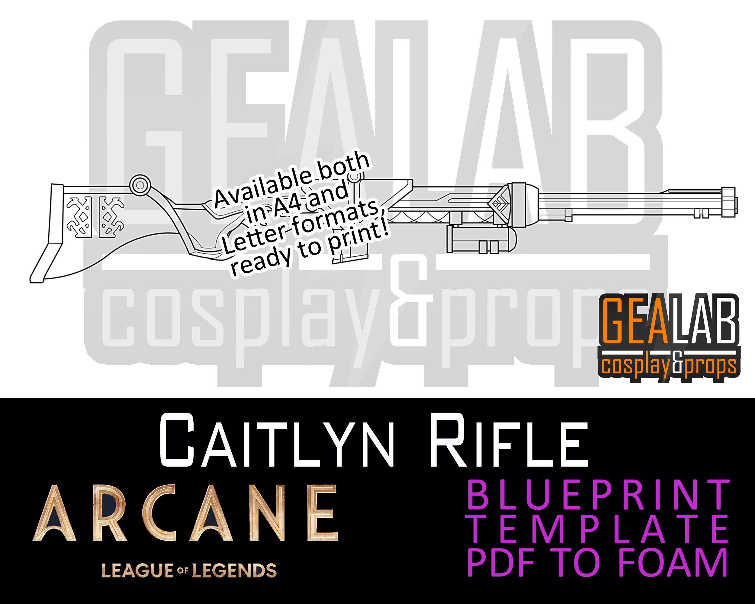 Arcane Caitlyn Rifle Blueprint Template for Cosplay lol - Etsy Singapore