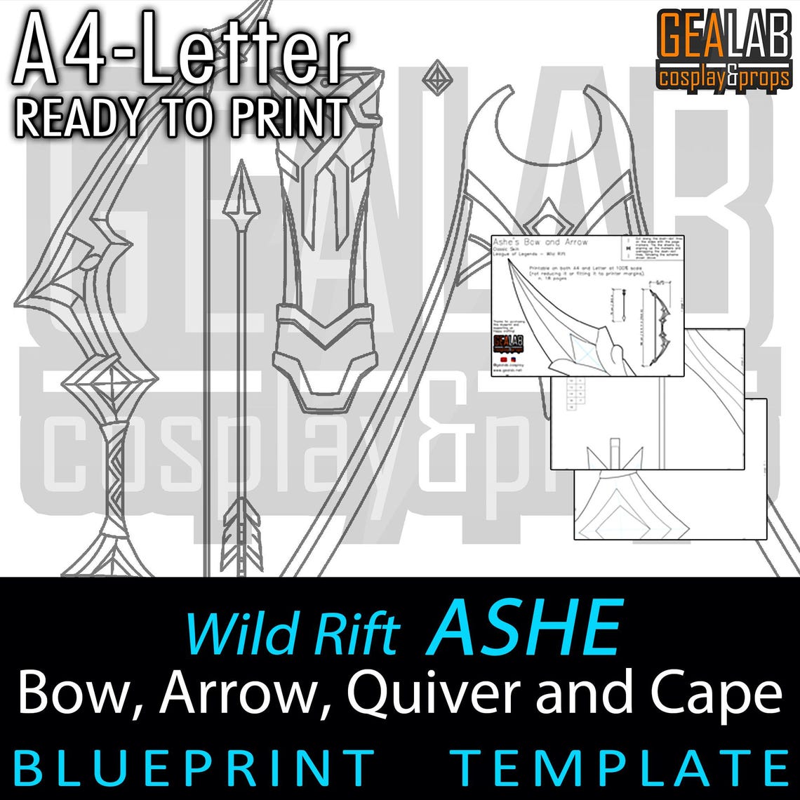 Ashe Bow, Arrow, Cape and Quiver - Blueprint for Cosplay (lol - League ...