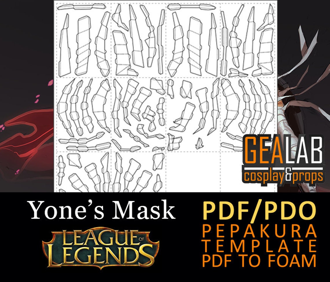 Yone Mask Pepakura PDF & PDO Templates for Foam Cosplay lol - Etsy