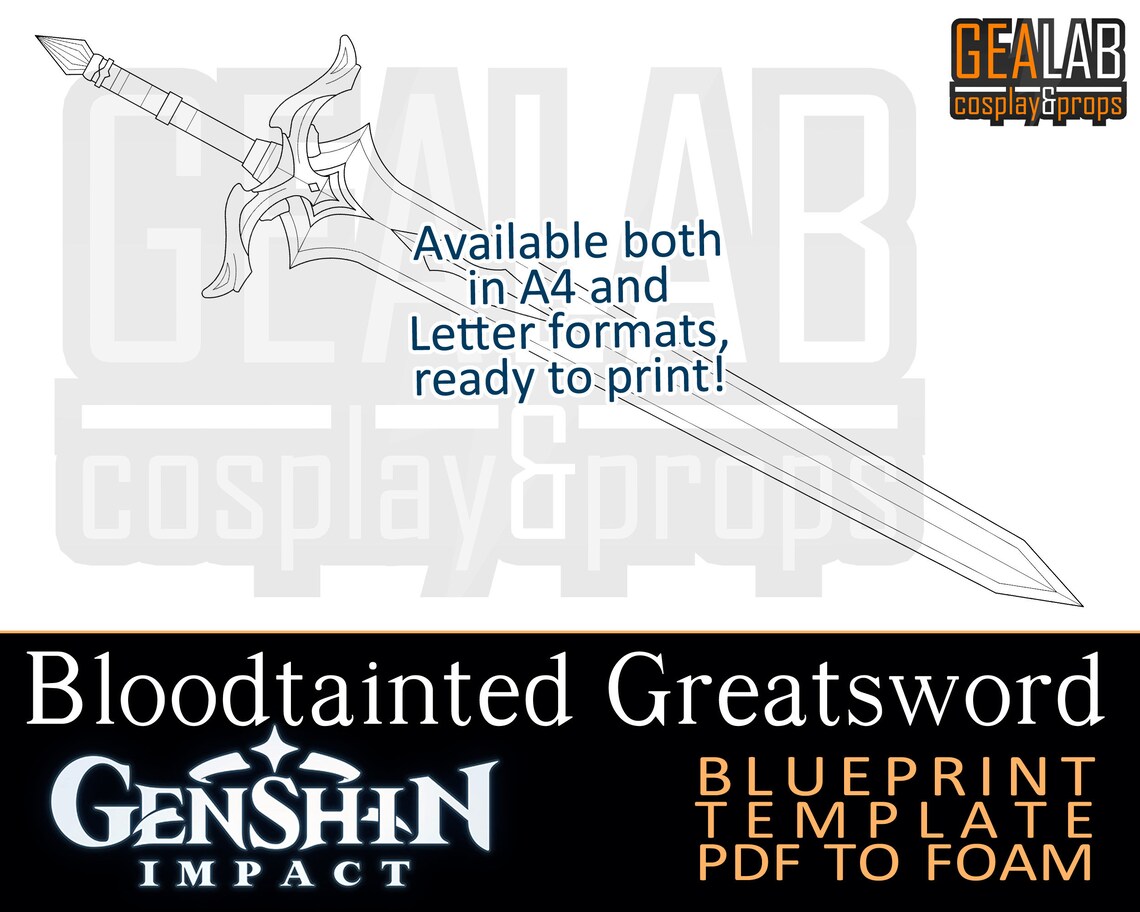 Bloodtainted Greatsword - Blueprint Template for Cosplay (genshin ...