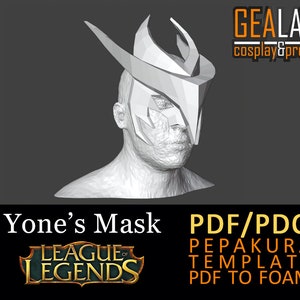 Yone Mask Pepakura - PDF & PDO Templates for Foam Cosplay (lol League ...