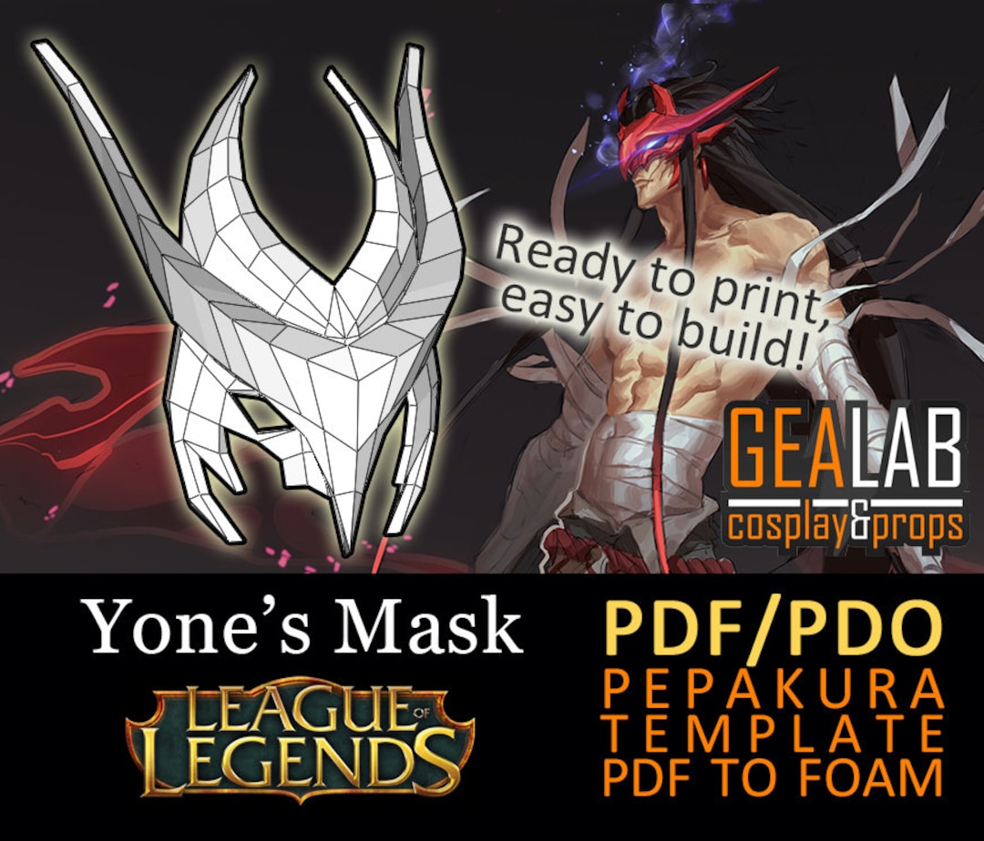 Yone Mask Pepakura - PDF & PDO Templates for Foam Cosplay (lol League ...