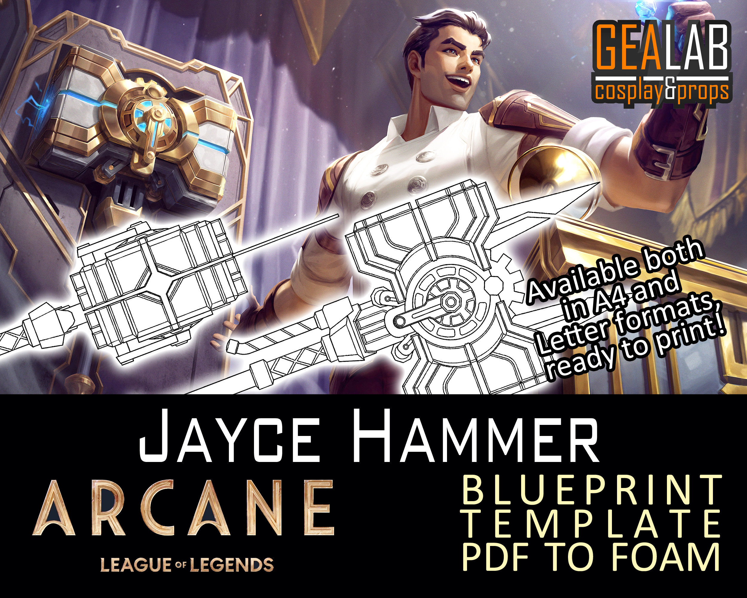 Arcane Jayce Hammer Blueprint Template for Cosplay lol - Etsy Canada