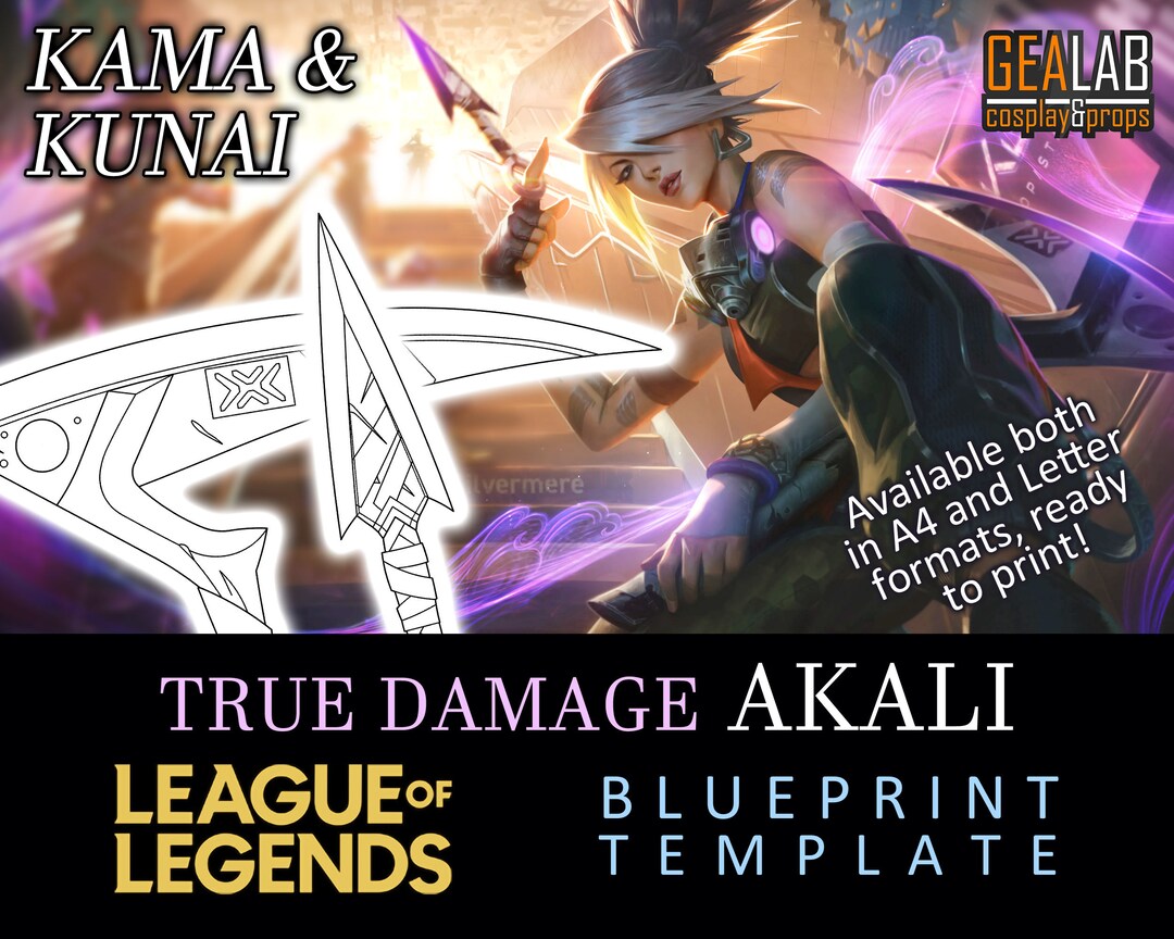 True Damage Akali Kama & Kunai - Akali Weapons Blueprint Template for ...