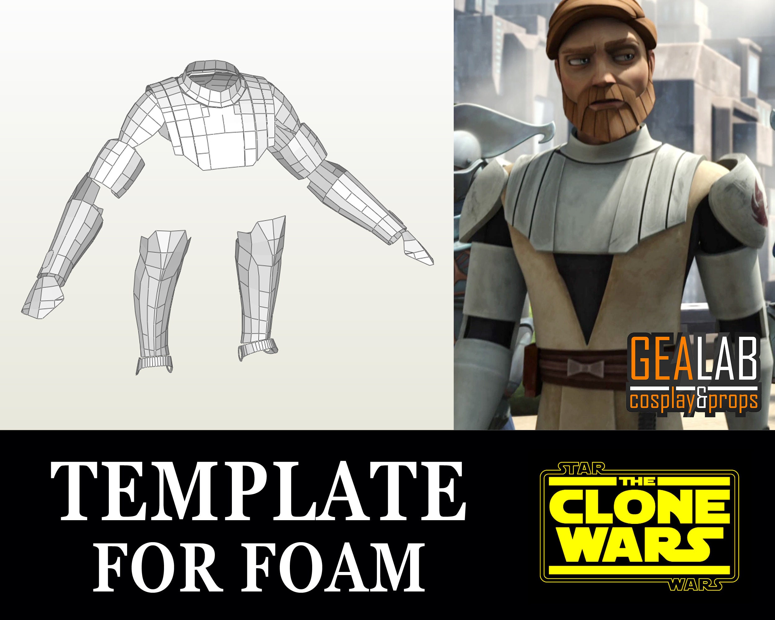 General Obi Wan Kenobi Armor Pieces - PDF & PDO Pepakura Templates for ...