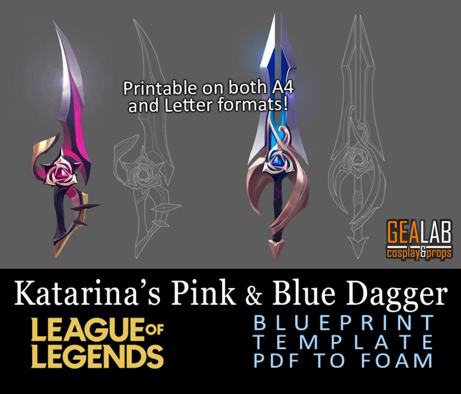Battle Queen Katarina Pink and Blue Daggers Blades - Etsy