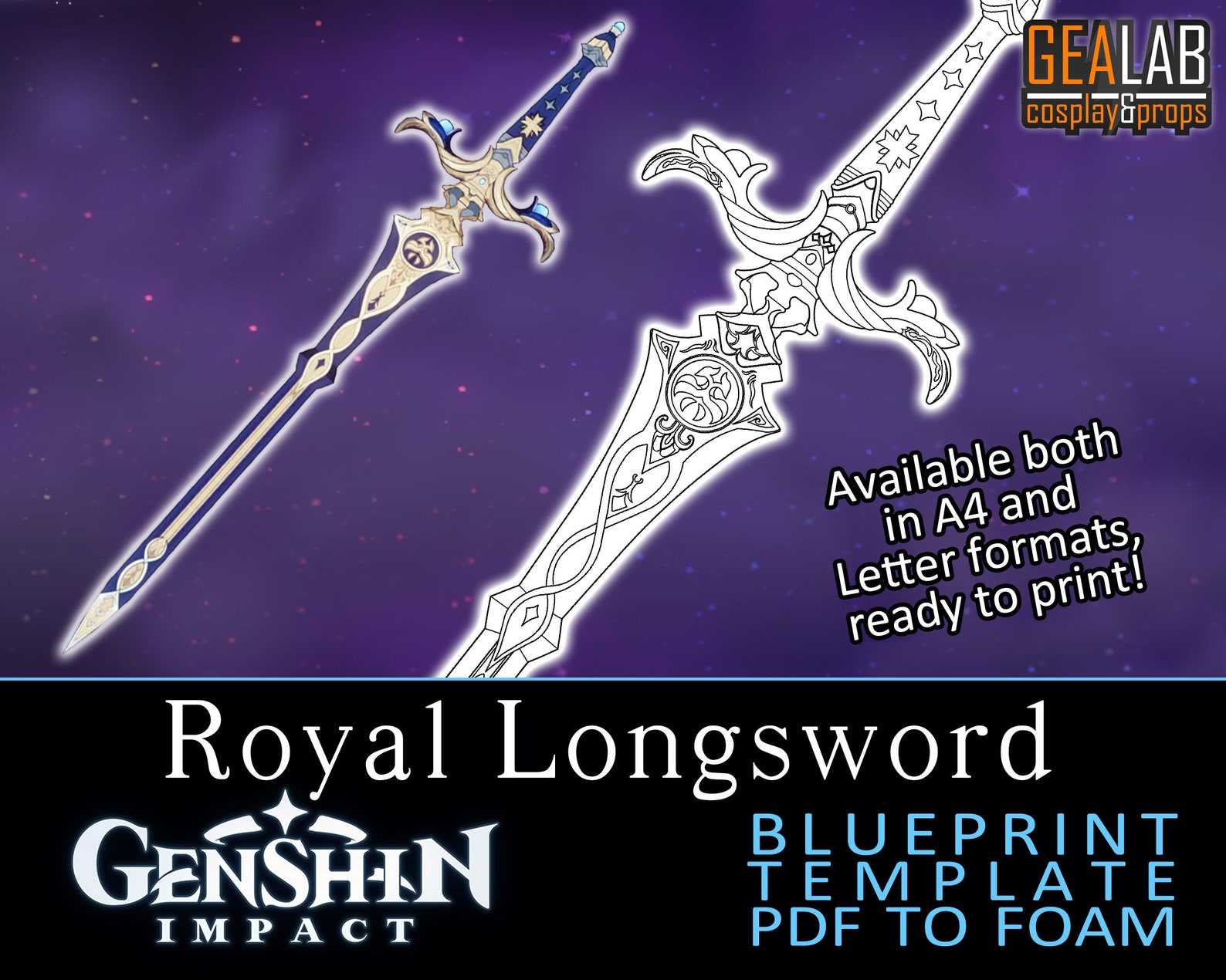 Royal Longsword Blueprint Template for Cosplay genshin | Etsy Ireland