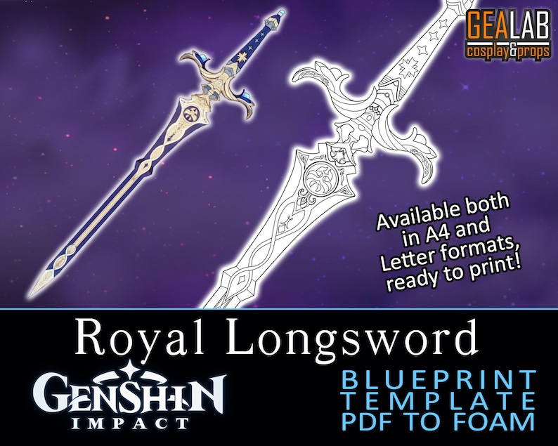 Royal Longsword Blueprint Template for Cosplay genshin | Etsy Ireland