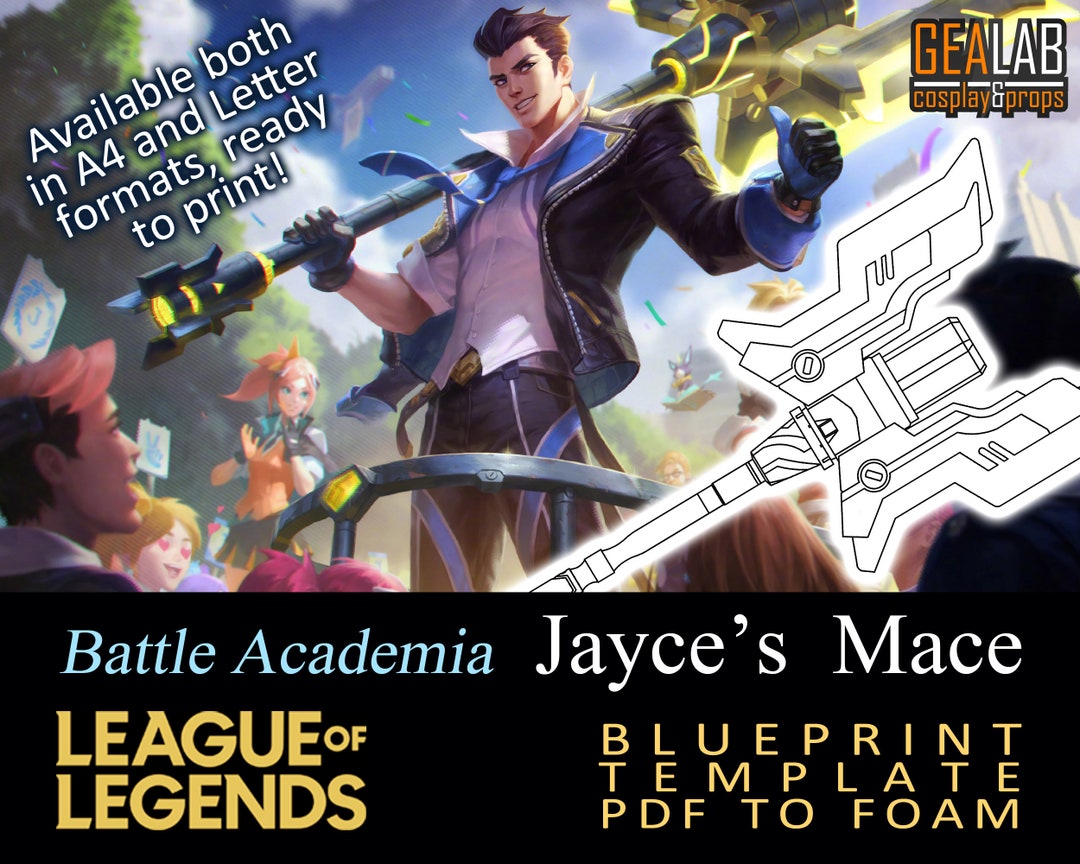 Battle Academia Jayce Mace - Blueprint Template Hammer for Cosplay (lol ...