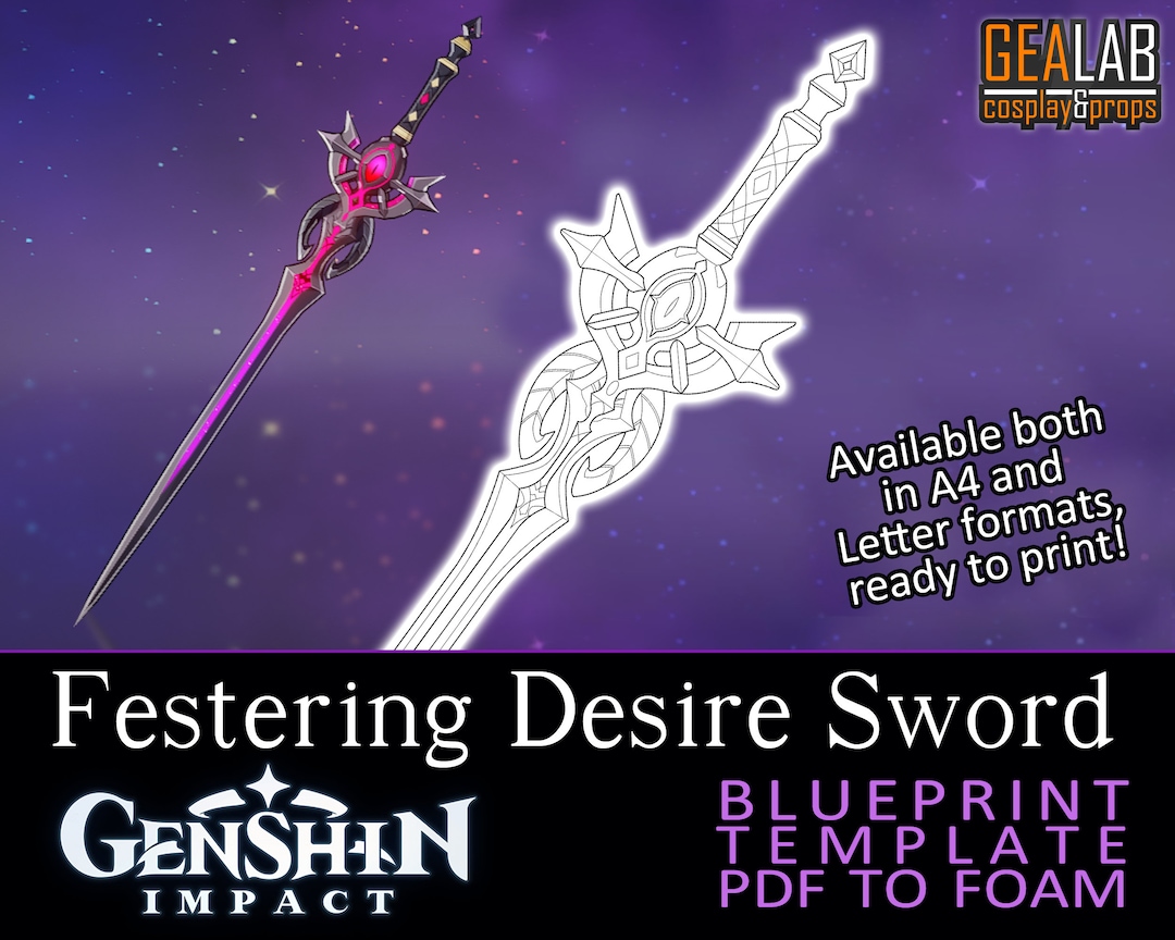 Festering Desire Sword - Blueprint Template for Cosplay (genshin Impact ...