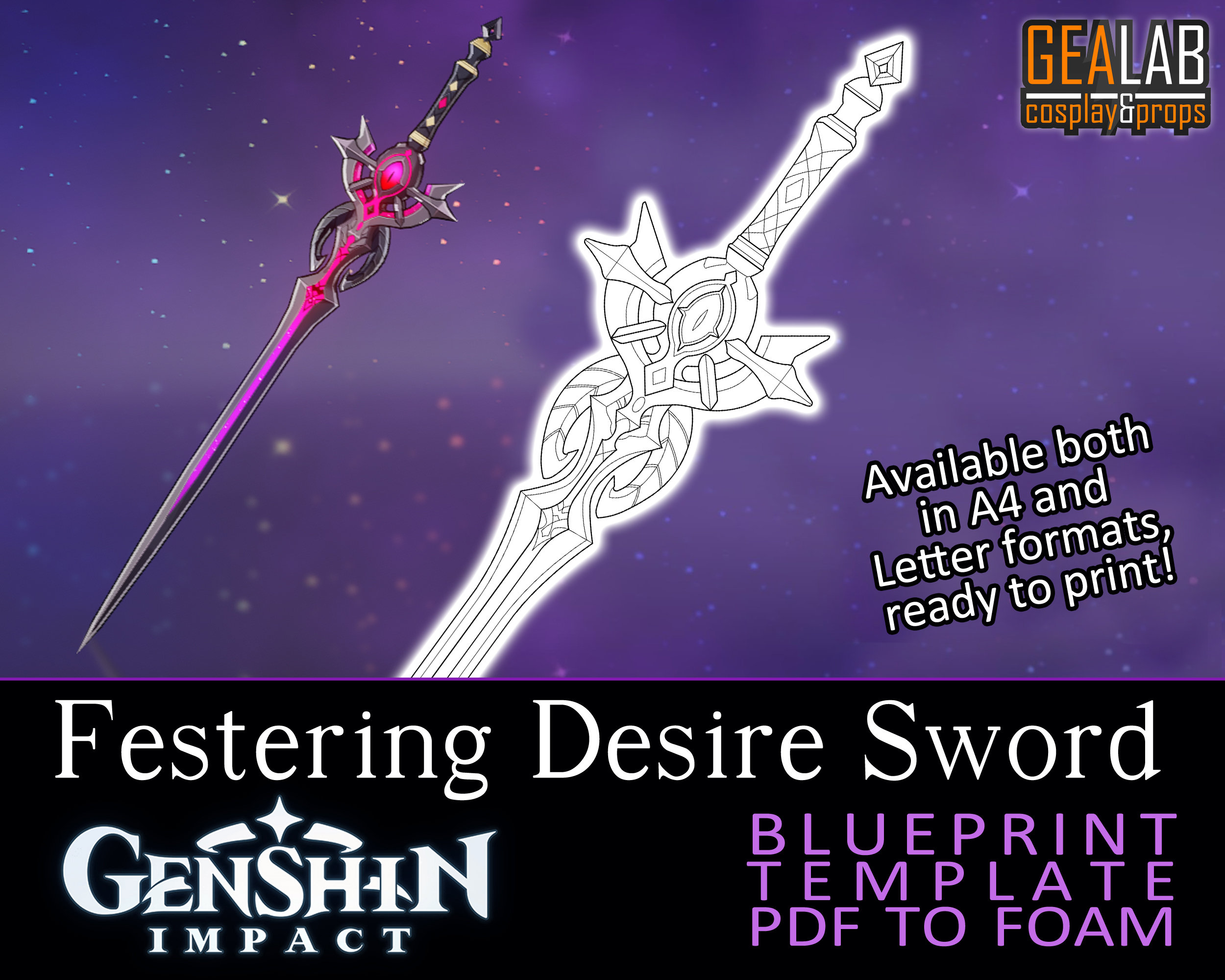 Festering Desire Sword Blueprint Template for Cosplay - Etsy UK
