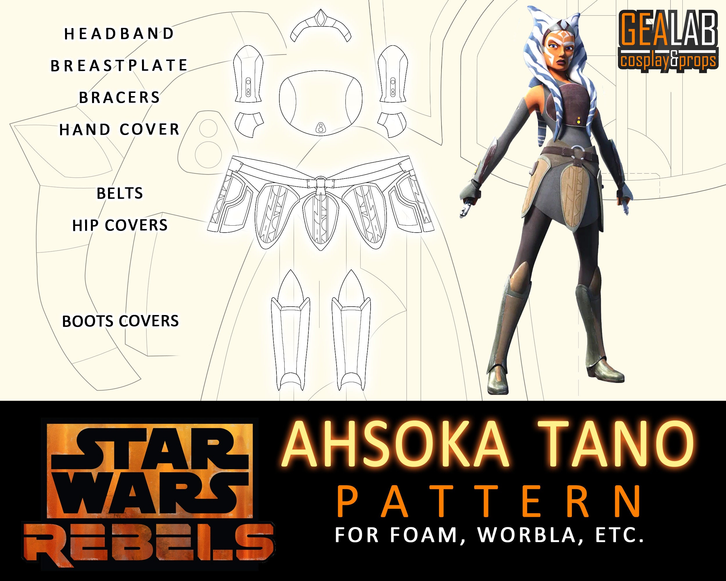Ahsoka Tano Bundle - PDF Pattern & Pepakura Templates for Foam Cosplay ...