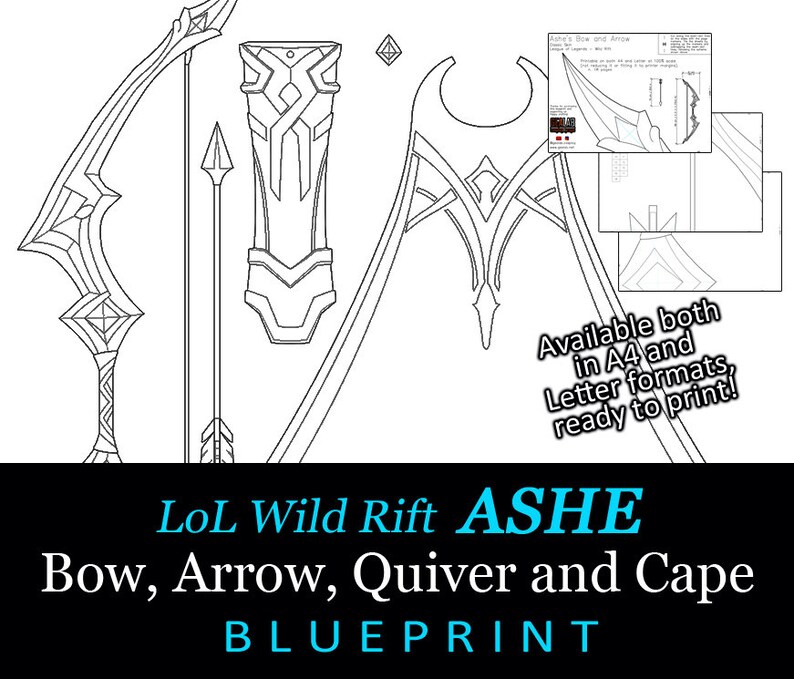 Ashe Bow Arrow Cape and Quiver Blueprint for Cosplay lol - Etsy