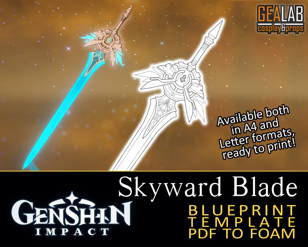 Skyward Blade Blueprint Template for Cosplay genshin Impact PDF to FOAM ...