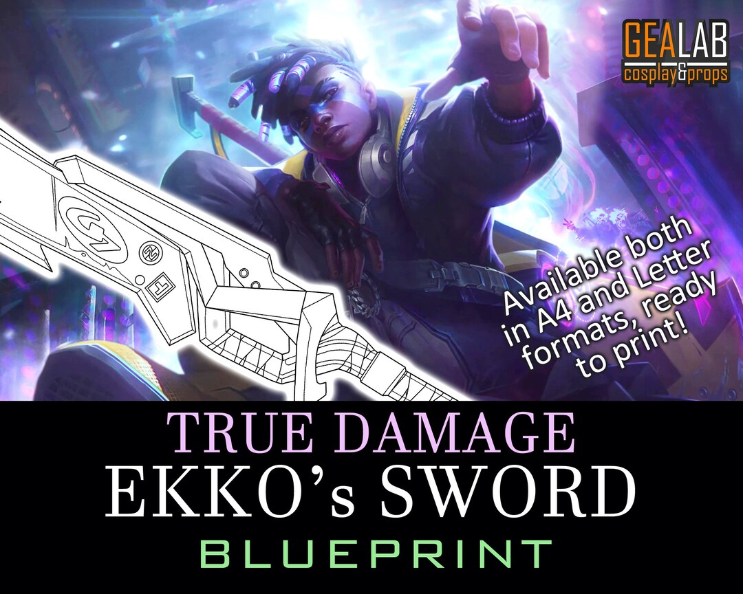True Damage Ekko Sword - Mace Blueprint Template for Cosplay (lol League of Legends) PDF to FOAM ...