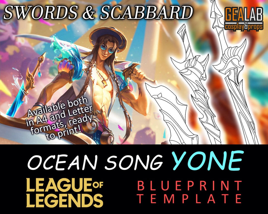 Ocean Song Yone Swords and Scabbard Blueprint Blade for Cosplay lol ...