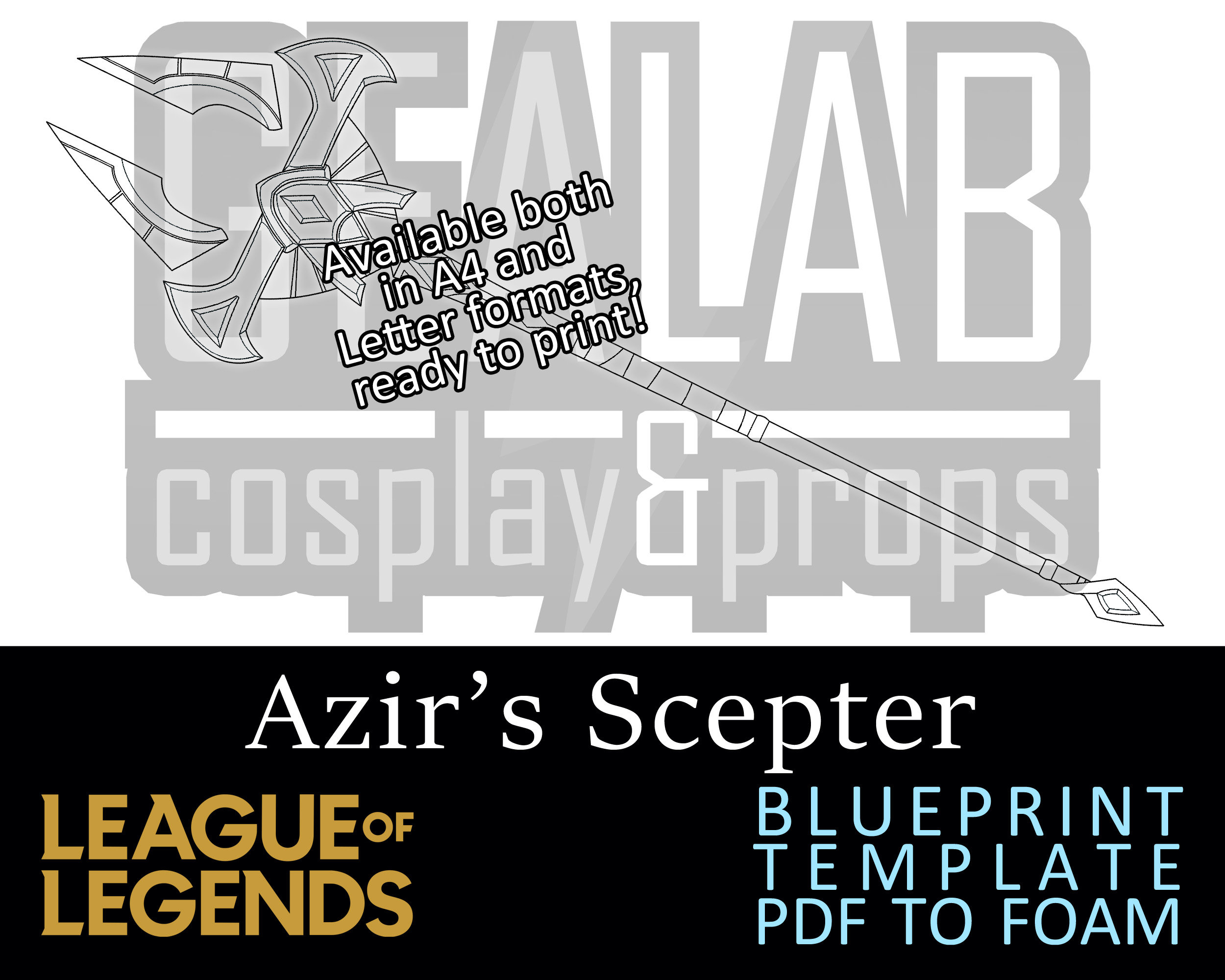 Azir Scepter Classic Skin Azir Staff Blueprint Template - Etsy Canada