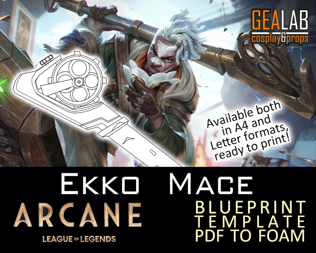 Arcane Firelight Ekko Mace - Blueprint Template Weapon for Cosplay (lol ...