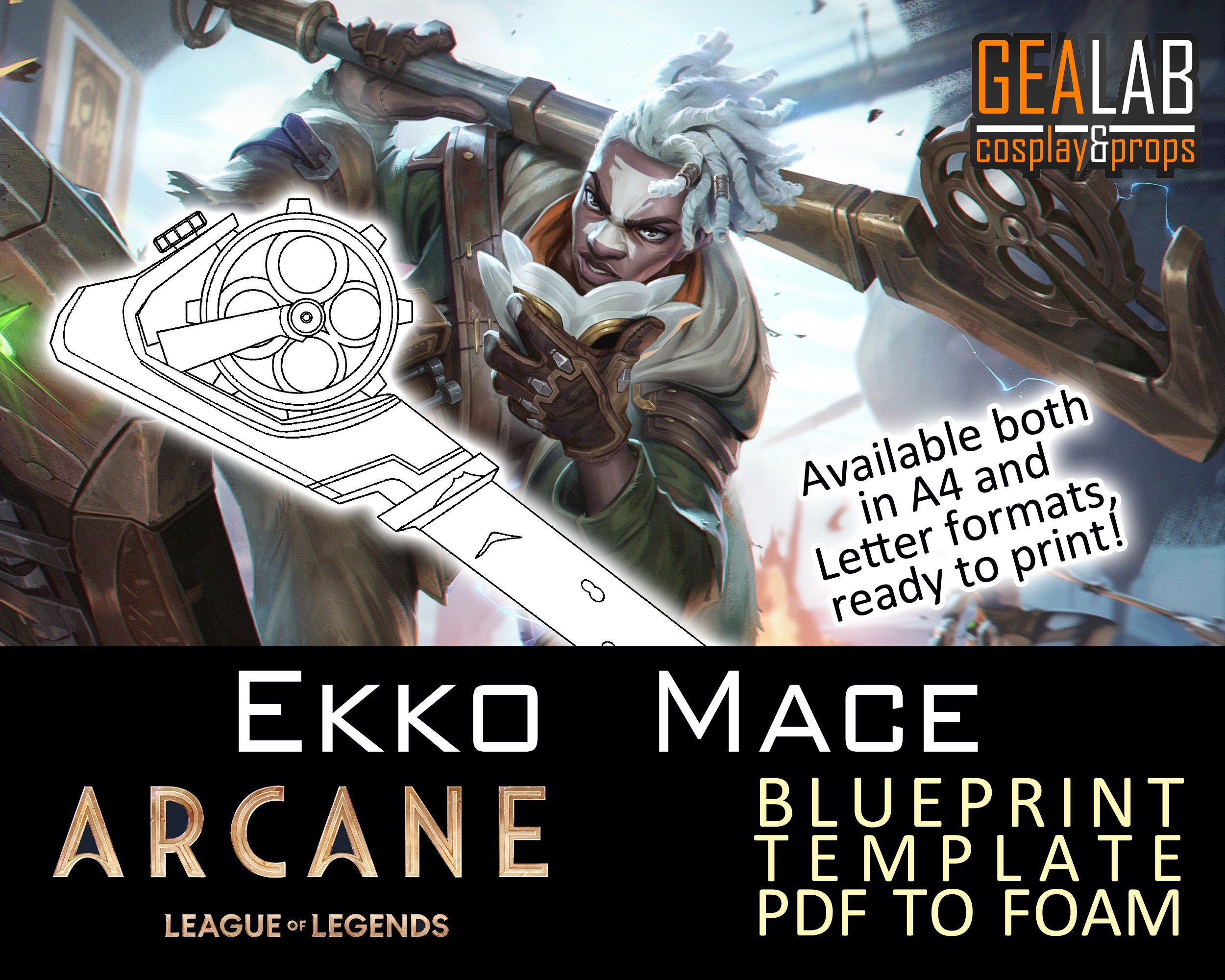 Arcane Firelight Ekko Mace - Blueprint Template Weapon for Cosplay (lol ...