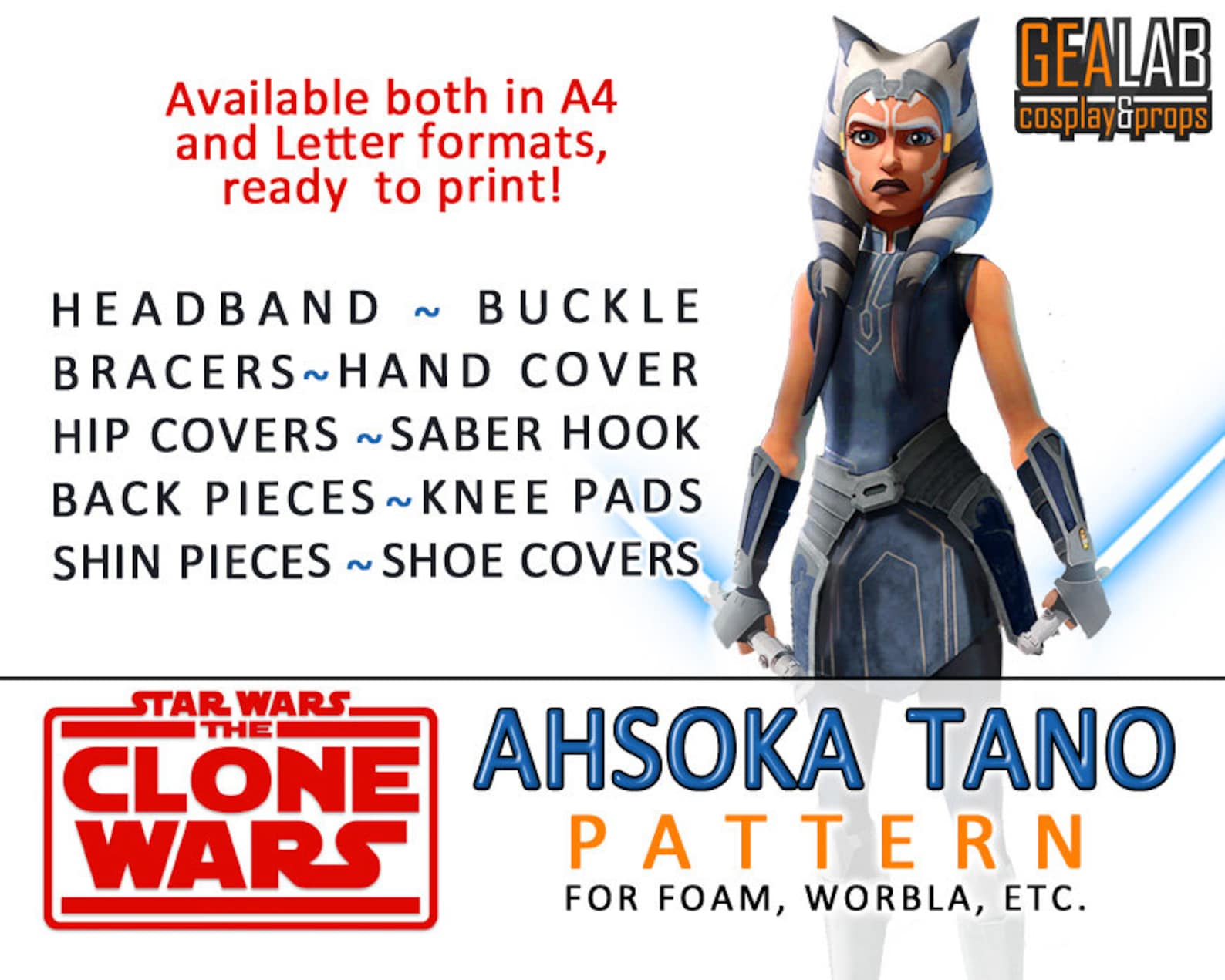 Ahsoka Tano Armor Pieces PDF Pattern for Foam Cosplay star - Etsy