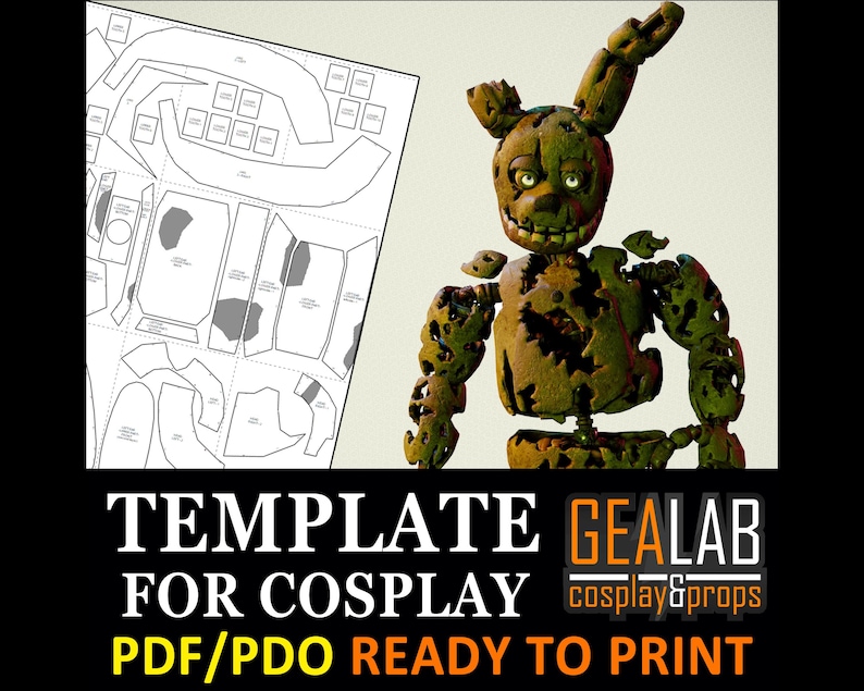 Plantillas de espuma en PDF/PDO para cosplay de Springtrap (FNaF, Five ...