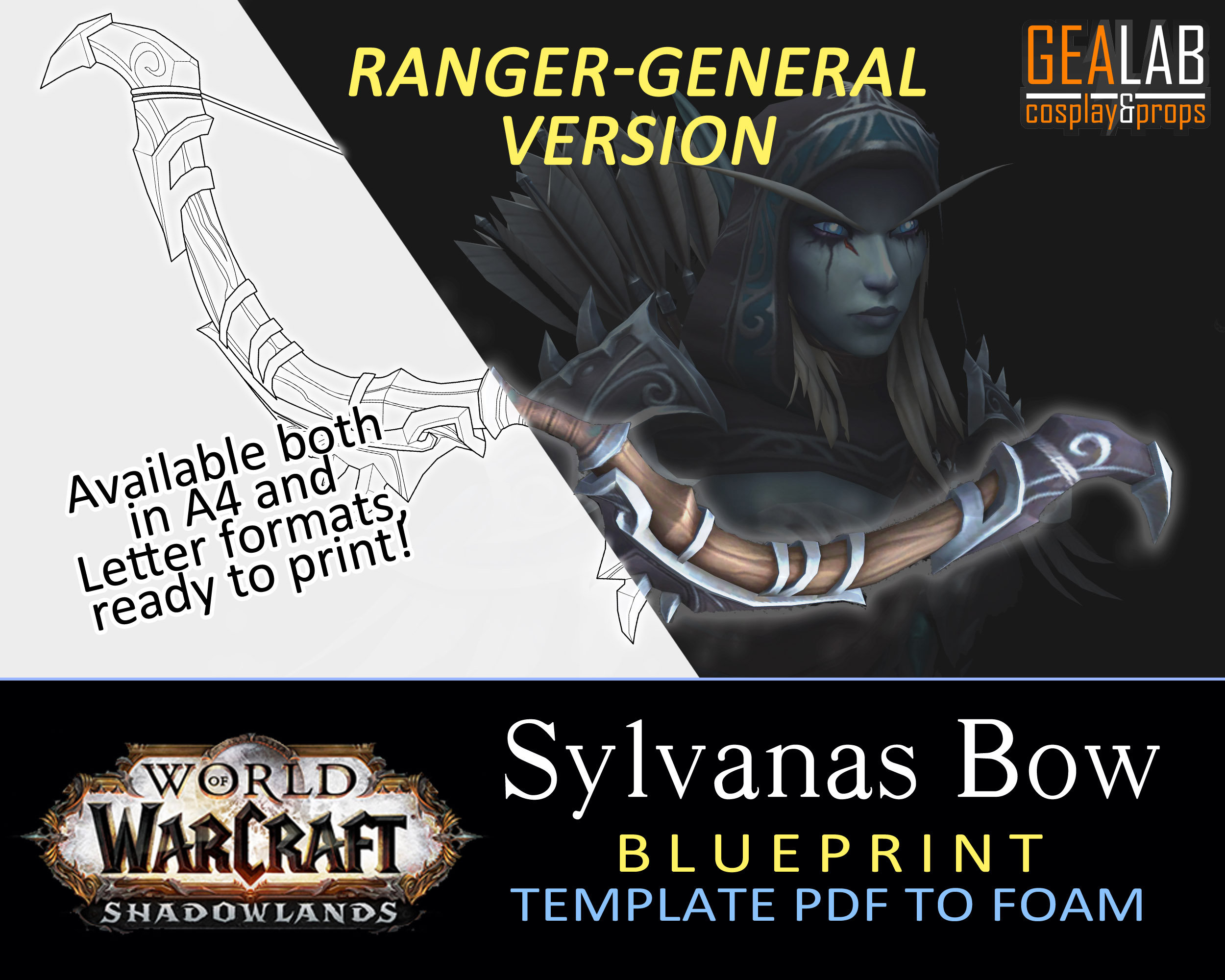 Sylvanas Ranger General Bow - Blueprint for Cosplay (world of Warcraft ...