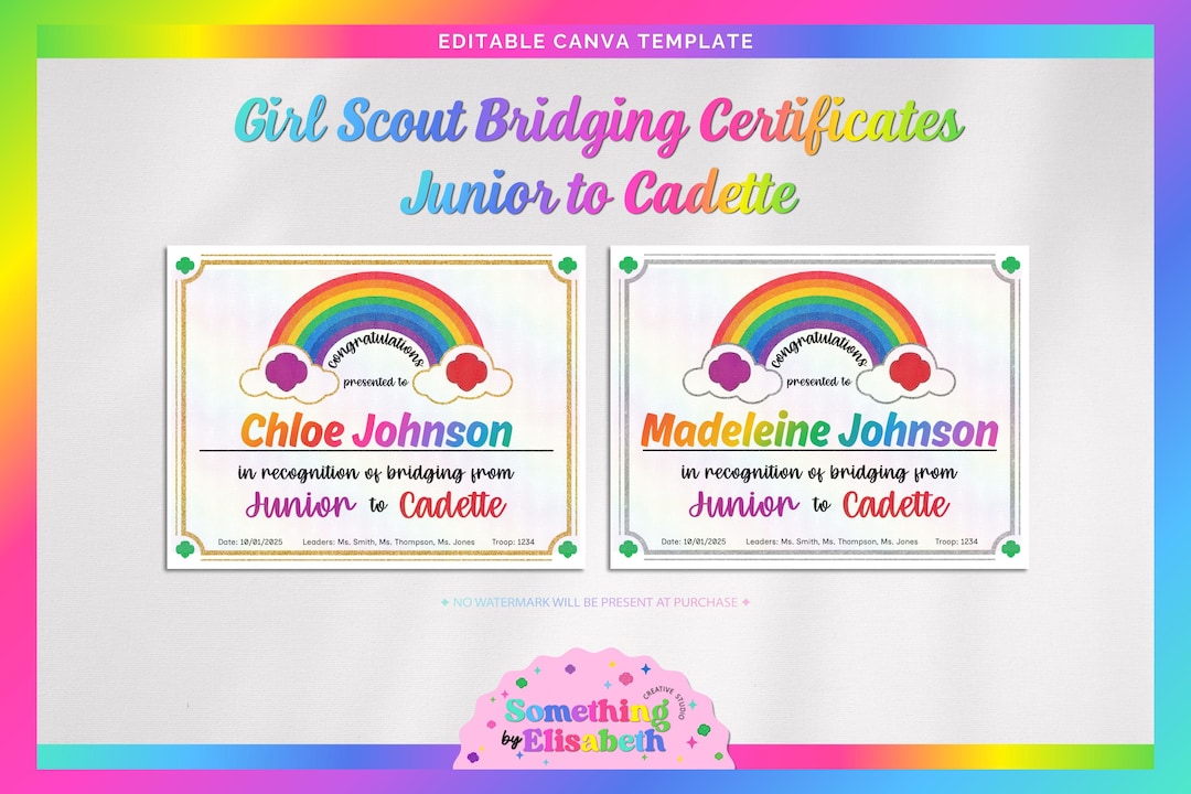 Girl Scout Bridging Certificates | Editable Canva Template | Junior to ...