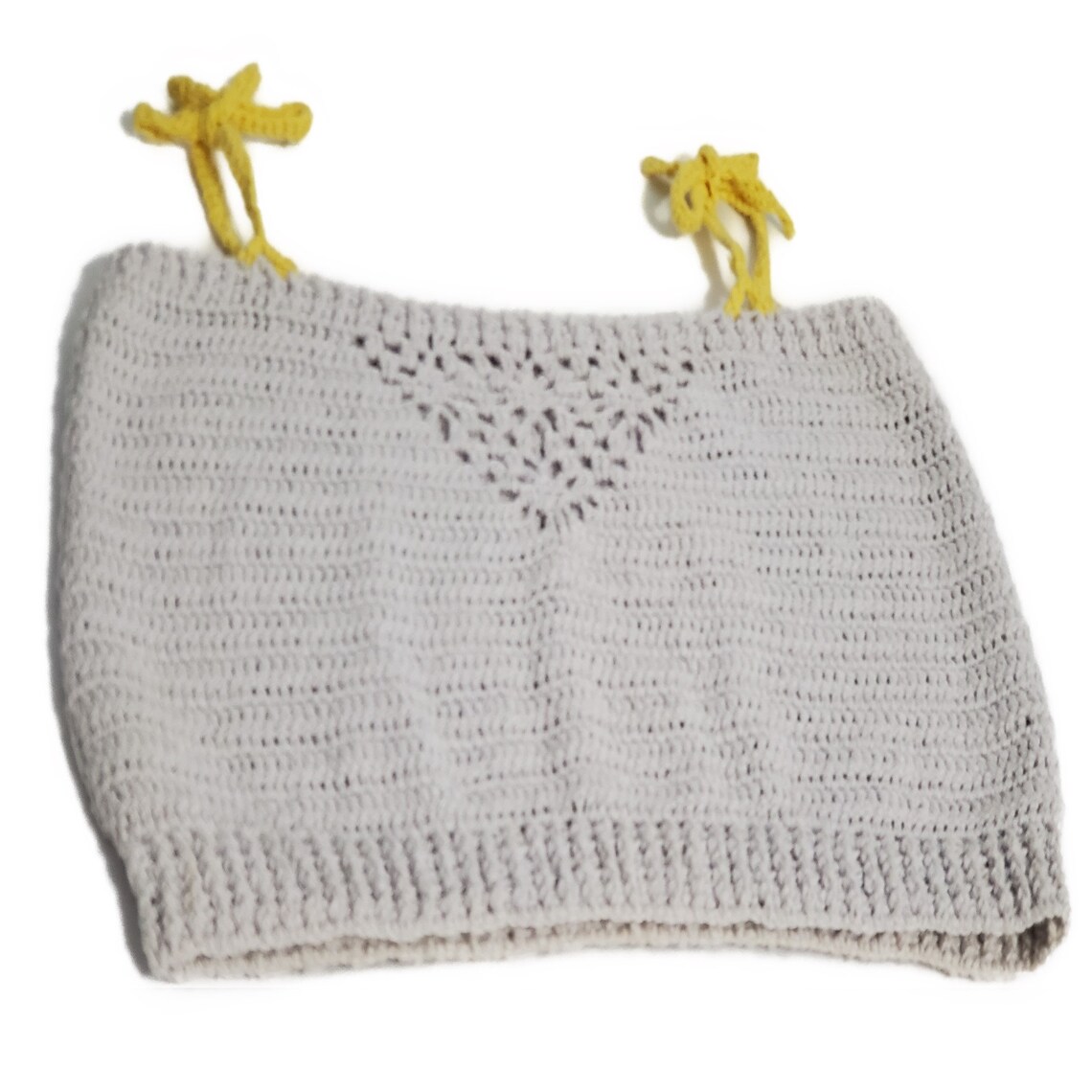 Handmade Crochet Crop Top: Light Gray Cotton Summer Top With Yellow ...