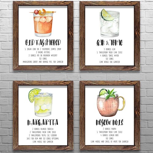 Bar Decor Posters Wall Art Prints Set of 4 Printable Kitchen | Etsy