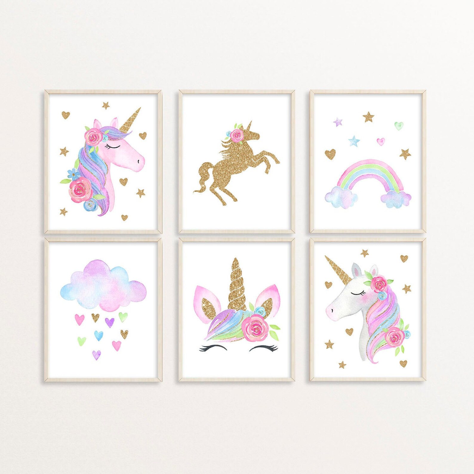 Unicorn Nursery Decor Posters Wall Art Prints Set of 6 Printable Girls ...