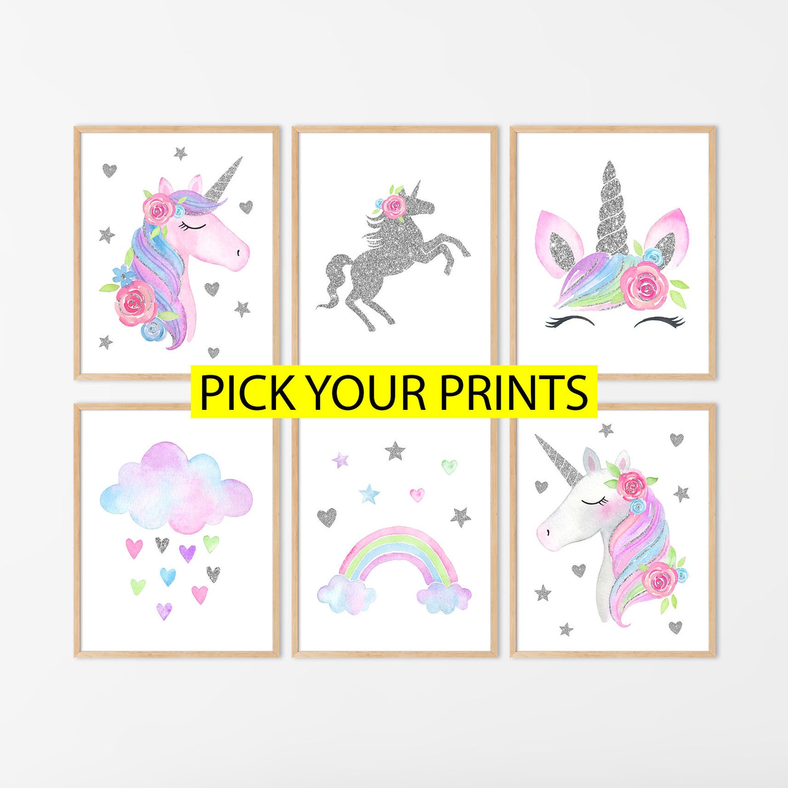 Unicorn Decor Posters Wall Art Prints Set Printable Kids Girls | Etsy
